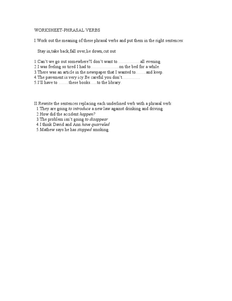 Worksheet Phrasalverb | PDF