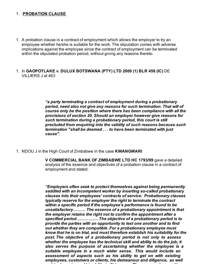 probation clauses in contracts | Employment | Statutory Interpretation