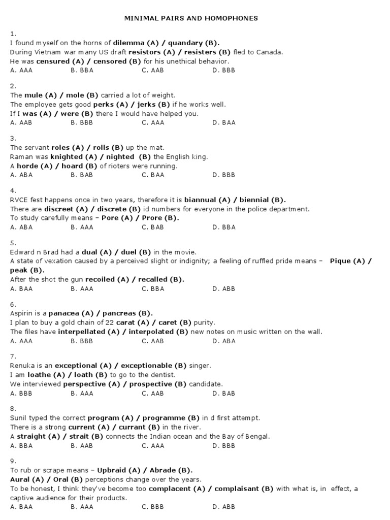 Minimal Pairs and Homophones | PDF | Wellness | Medical