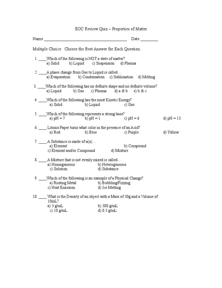 Quiz - Properties of Matter | PDF
