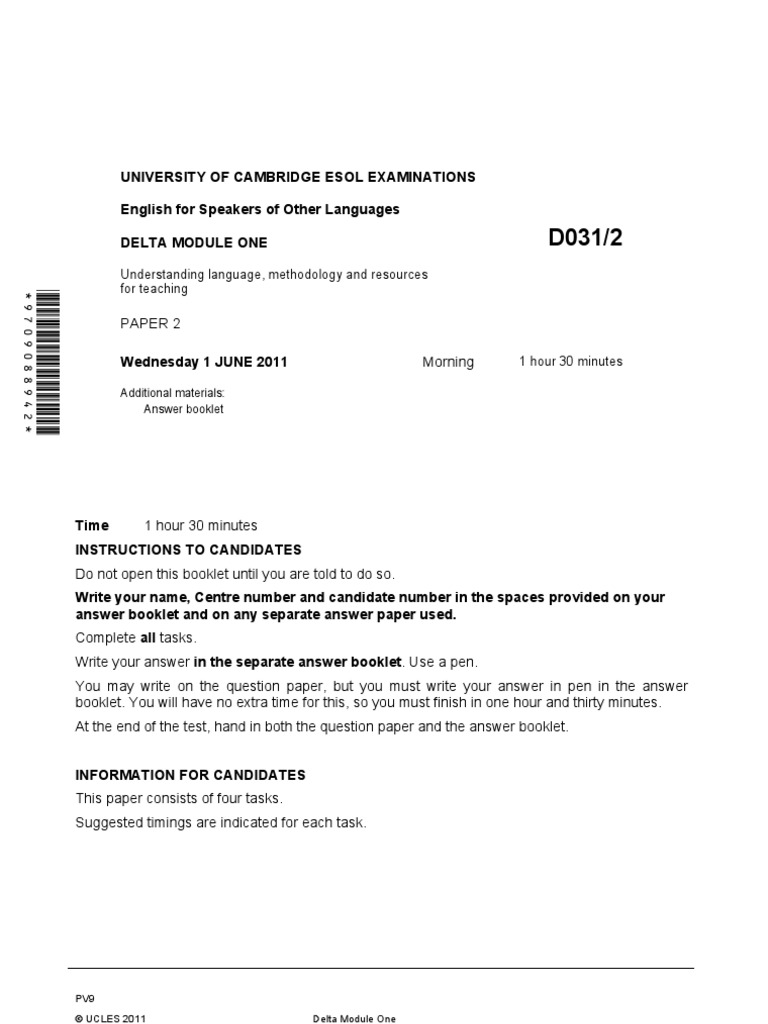 Delta Module One Exam Jun 11 | English As A Second Or Foreign Language ...