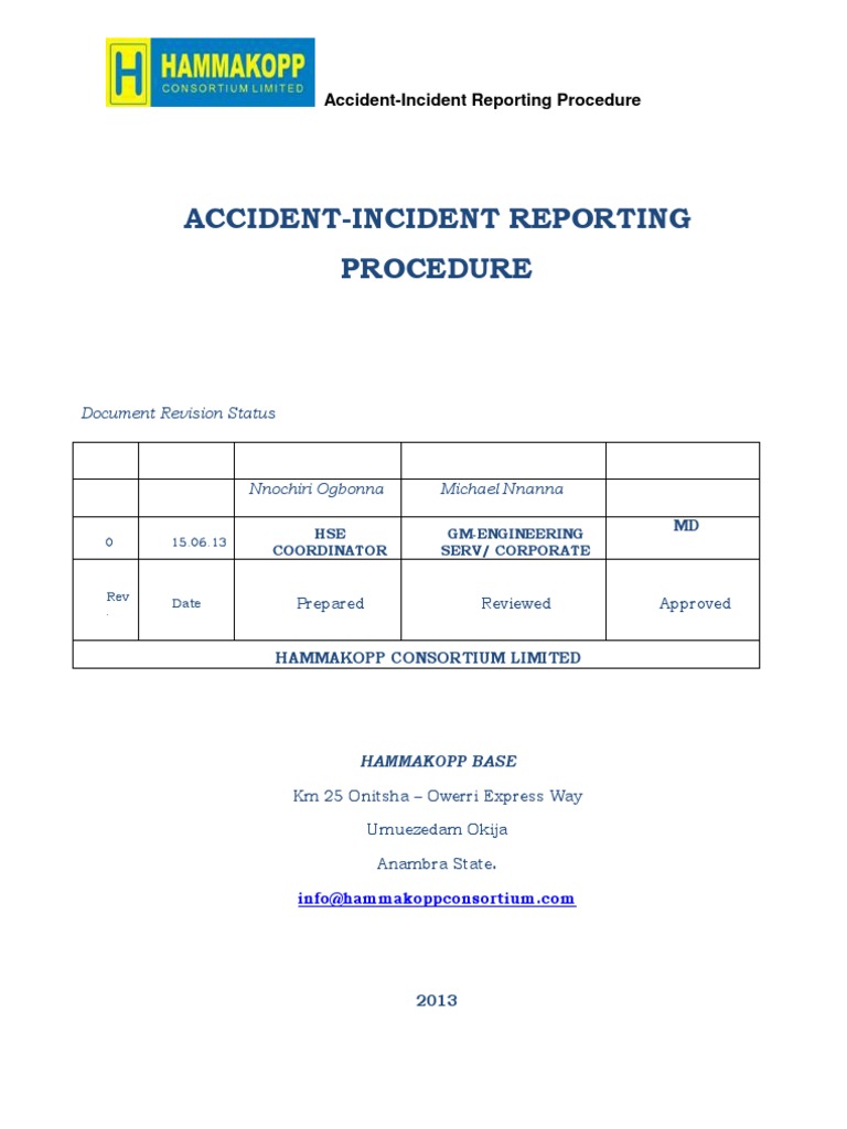 Incident Accident Reporting Procedure PDF Emergency Management Emergency