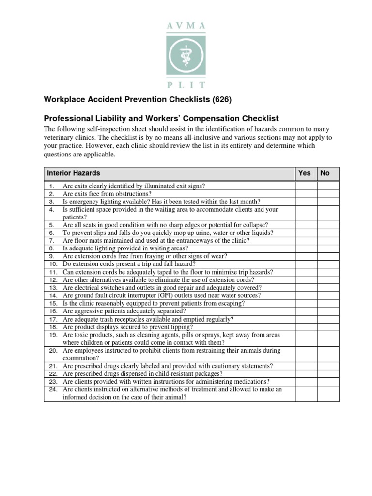 Workplace Accident Prevention Checklists | PDF