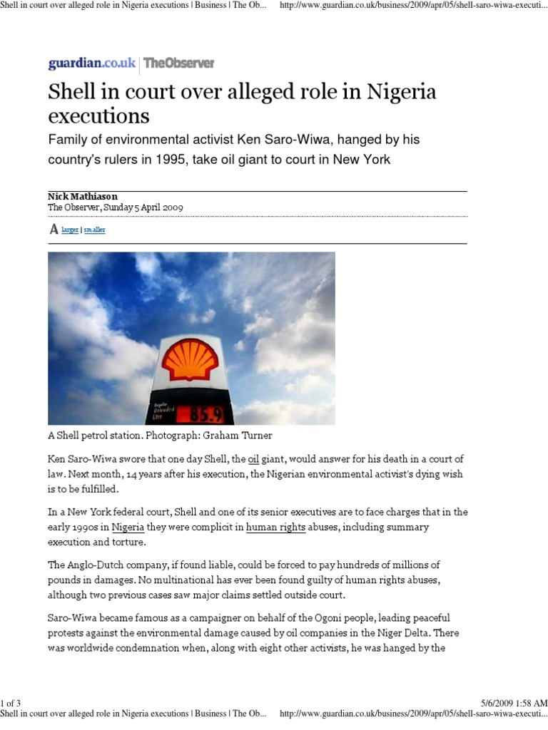 Shell in Court Over Alleged Role in Nigeria Executions | PDF | Royal ...