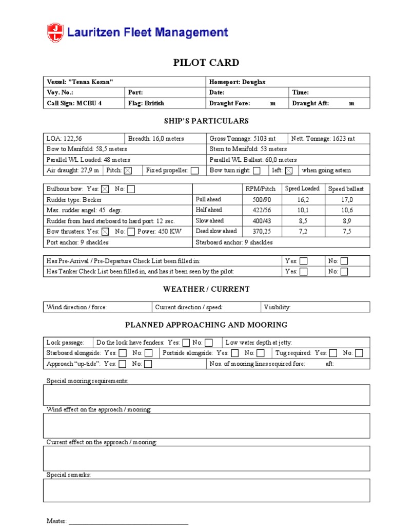 Pilot Card: Ship'S Particulars | PDF