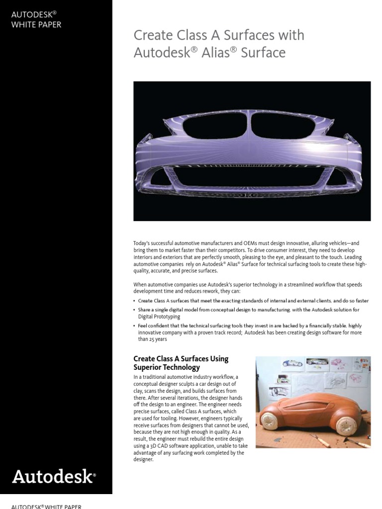 Create Class A Surfaces With Autodesk Alias Surface | PDF | Prototype | Autodesk