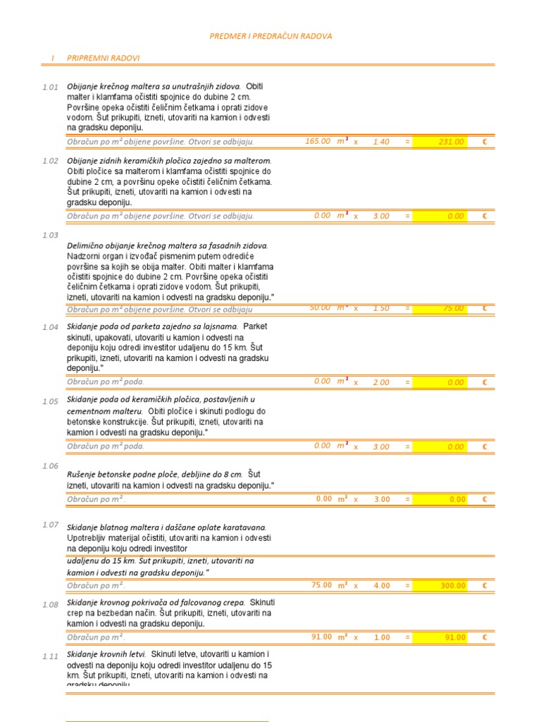 Predmer i predračun radova Dragan Dražović | PDF