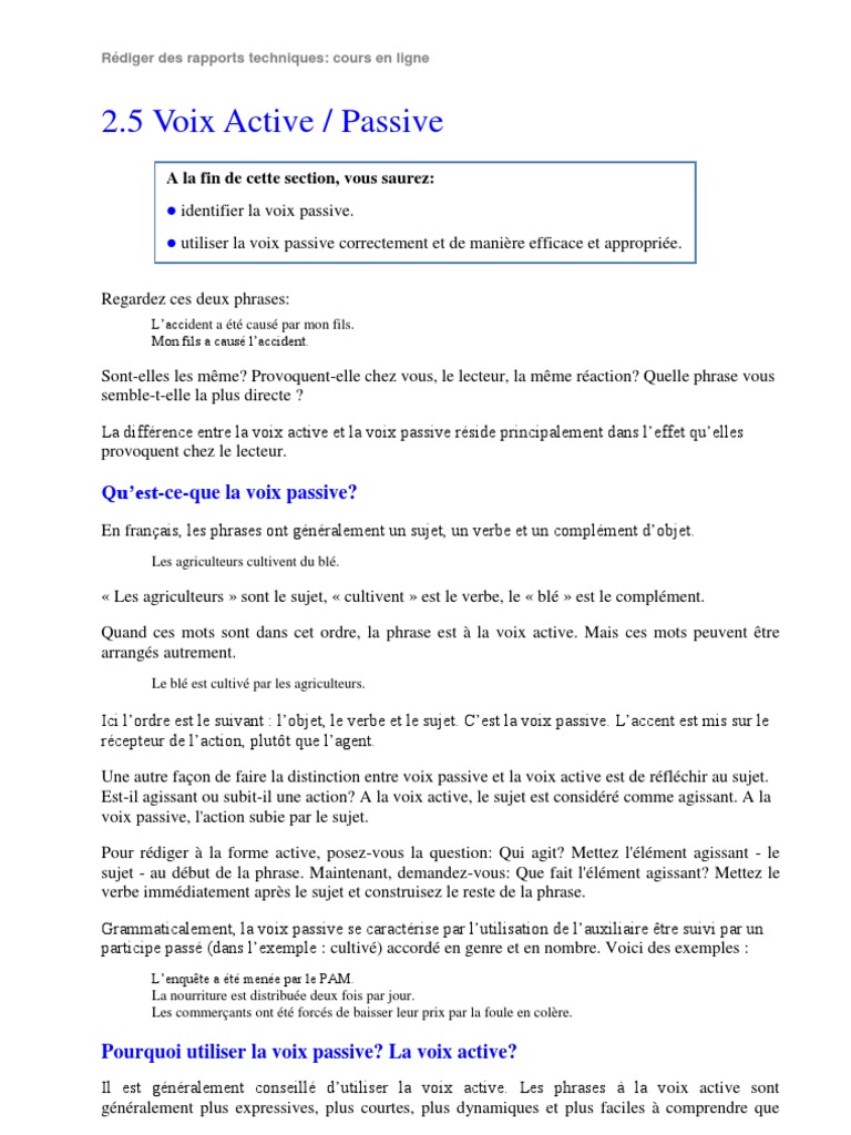 Voix Active et Passive en Français | PDF | Sujet (Grammaire) | Lecture ...