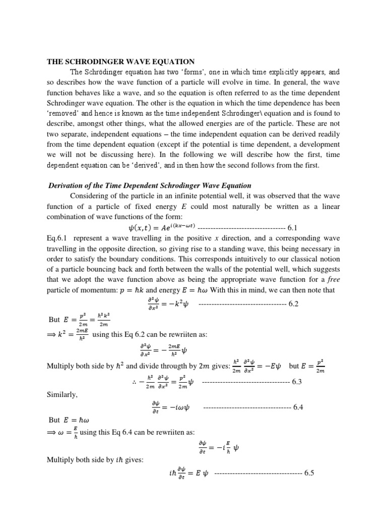 The Schrodinger Wave Equation | PDF | Wave Function | Schrödinger Equation