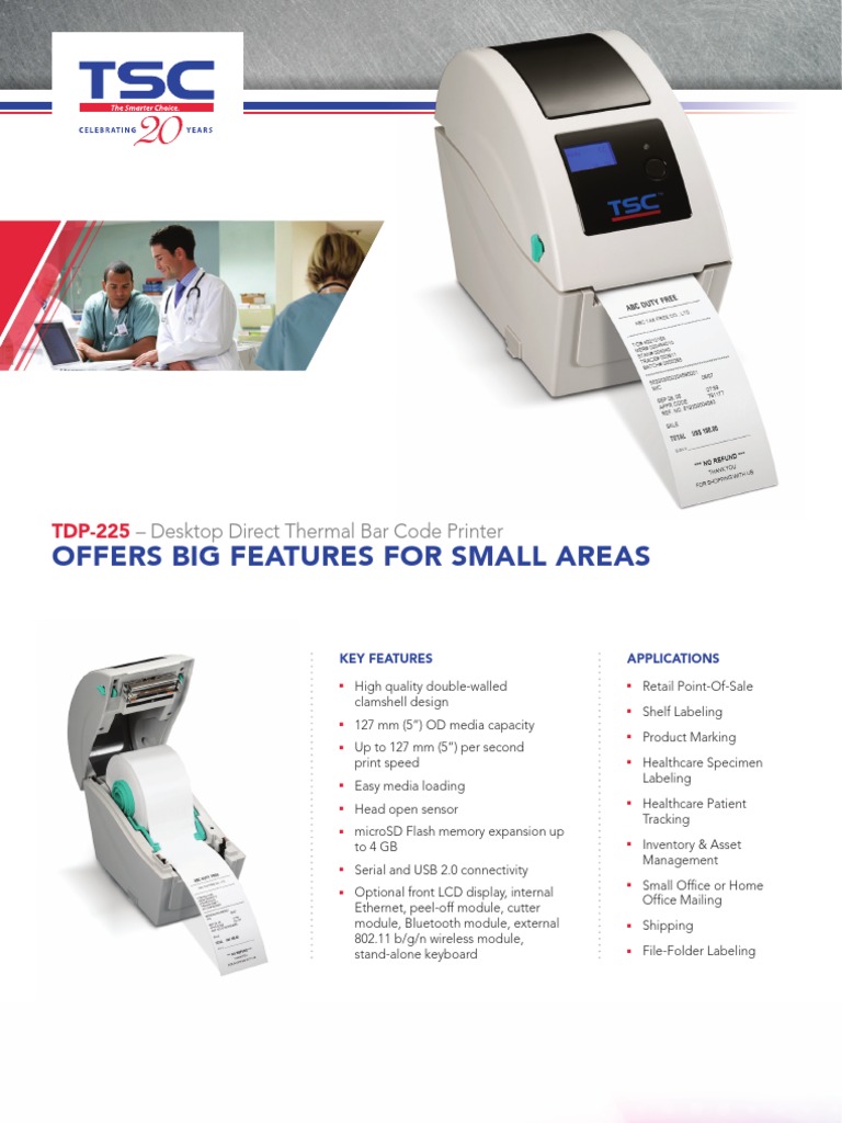 TSC TDP-225 Desktop Barcode Printer Brochure | PDF | Barcode | Printer ...