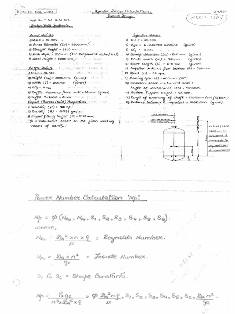 Agitator Design Calculation PDF | PDF