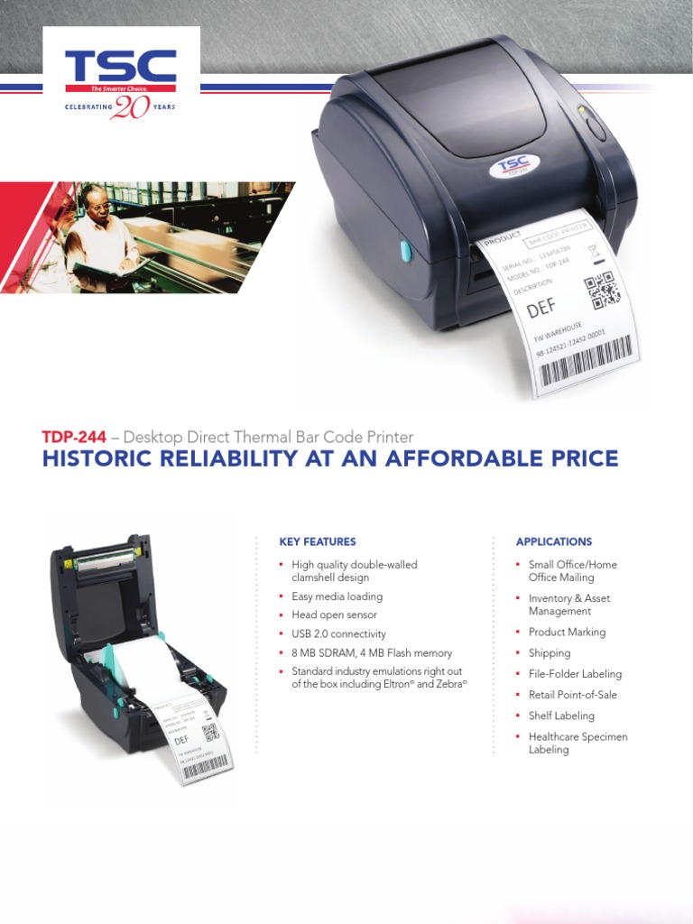 TSC TDP-244 Desktop Printer Brochure | PDF | Barcode | Printer (Computing)