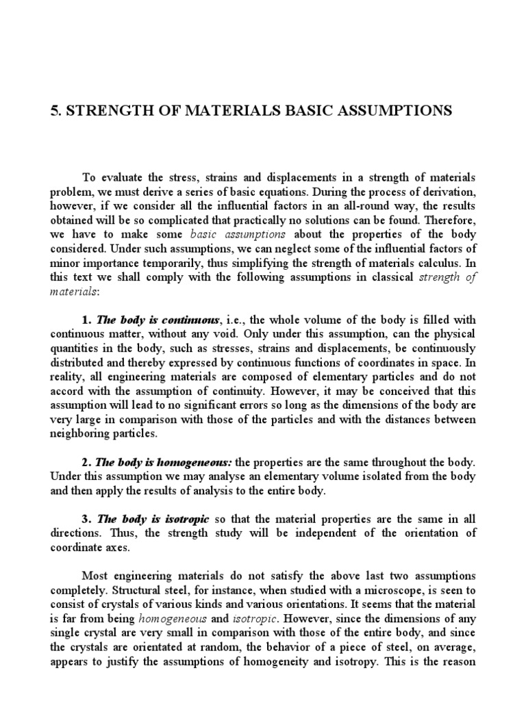 Strength of Materials Basic Assumptions | PDF | Deformation (Mechanics ...