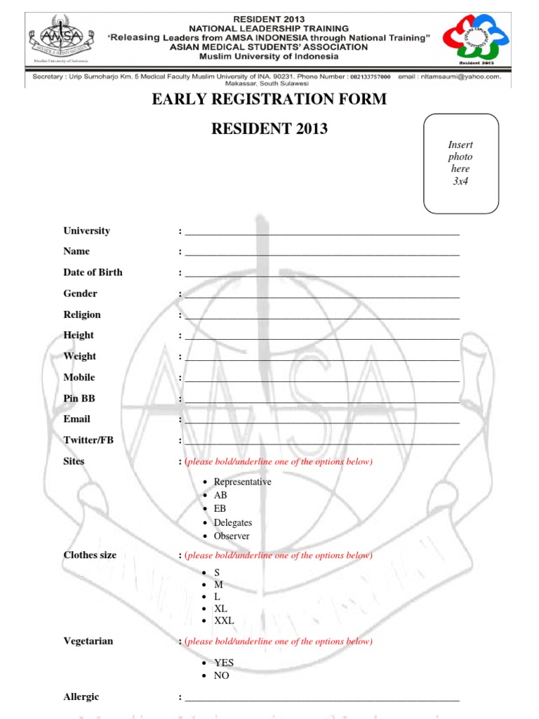 Early Registration Resident Edit | PDF