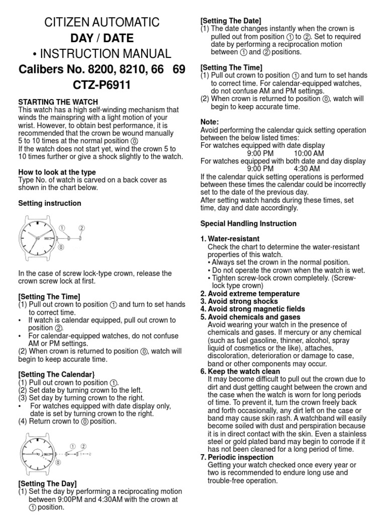 Citizen Instruction Manual 8200 | Watch | Equipment | Free 30-day Trial ...