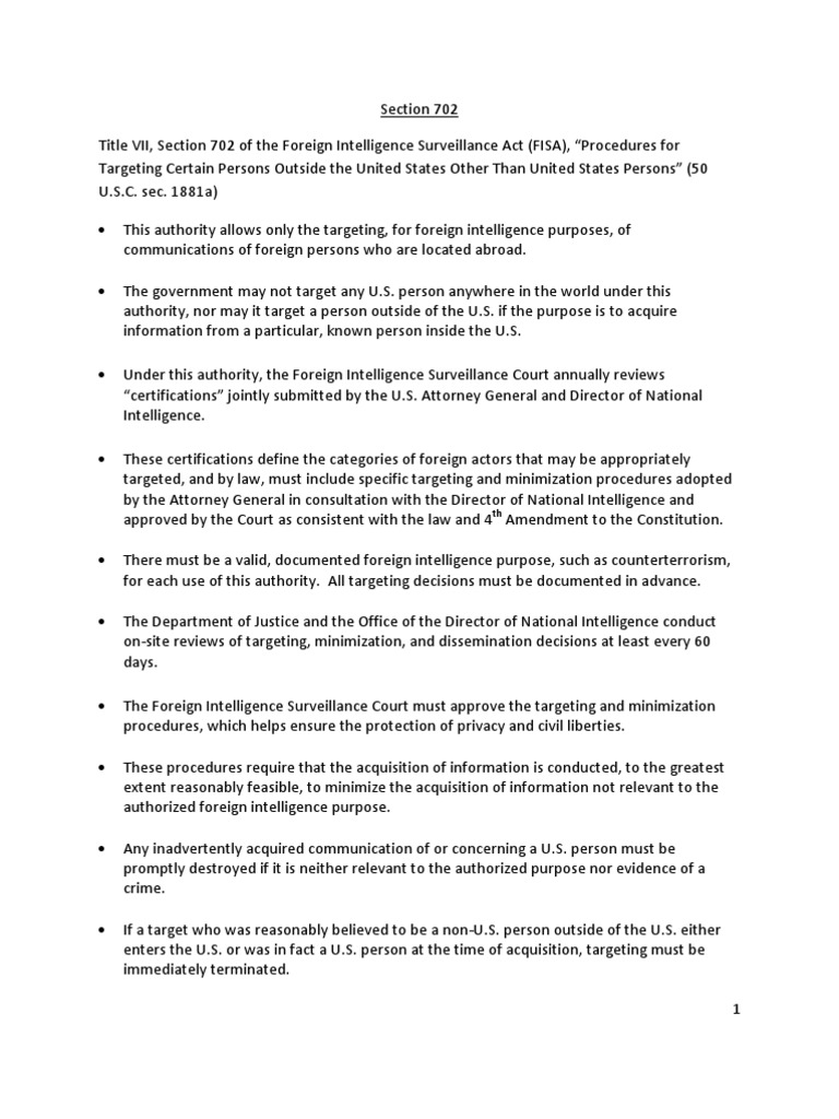 Section 702 Protections | PDF | Foreign Intelligence Surveillance Act ...