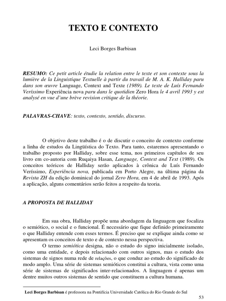 Texto e Contexto na Linguística Textual | PDF | Contexto (uso de ...