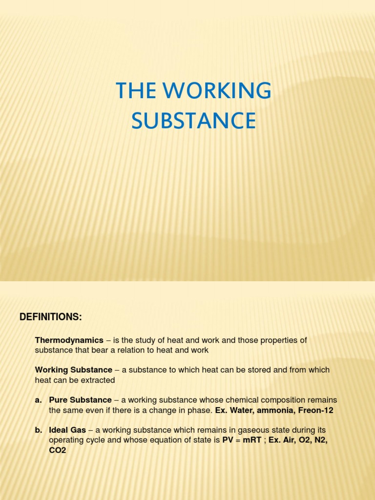 The Working Substance | PDF | Temperature | Pressure