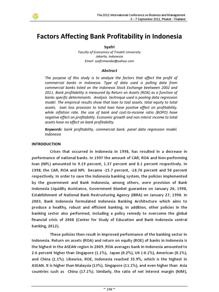 Factors Affecting Bank Profitability In Indonesia Pdf Profit