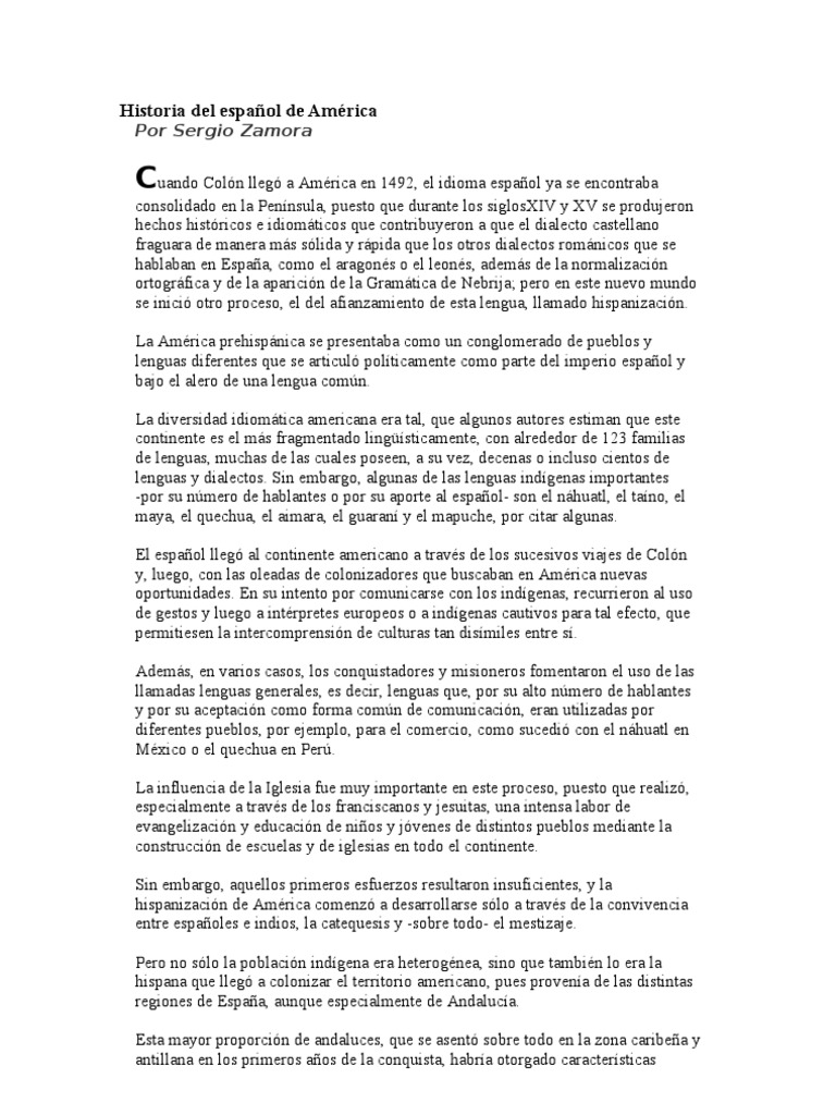 Origen y evolución del español en América | PDF | Lengua española ...