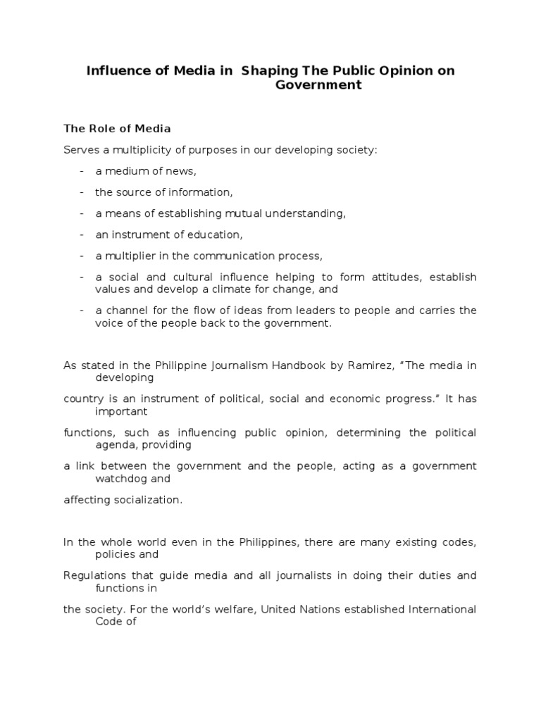 Influence of Media in Shaping the Public Opinion on Government | Public ...