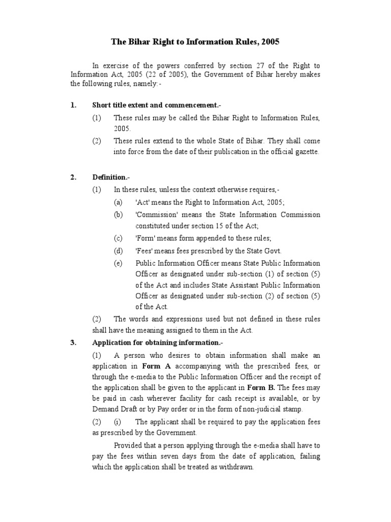 Bihar Right to Information Rules 2005 | PDF