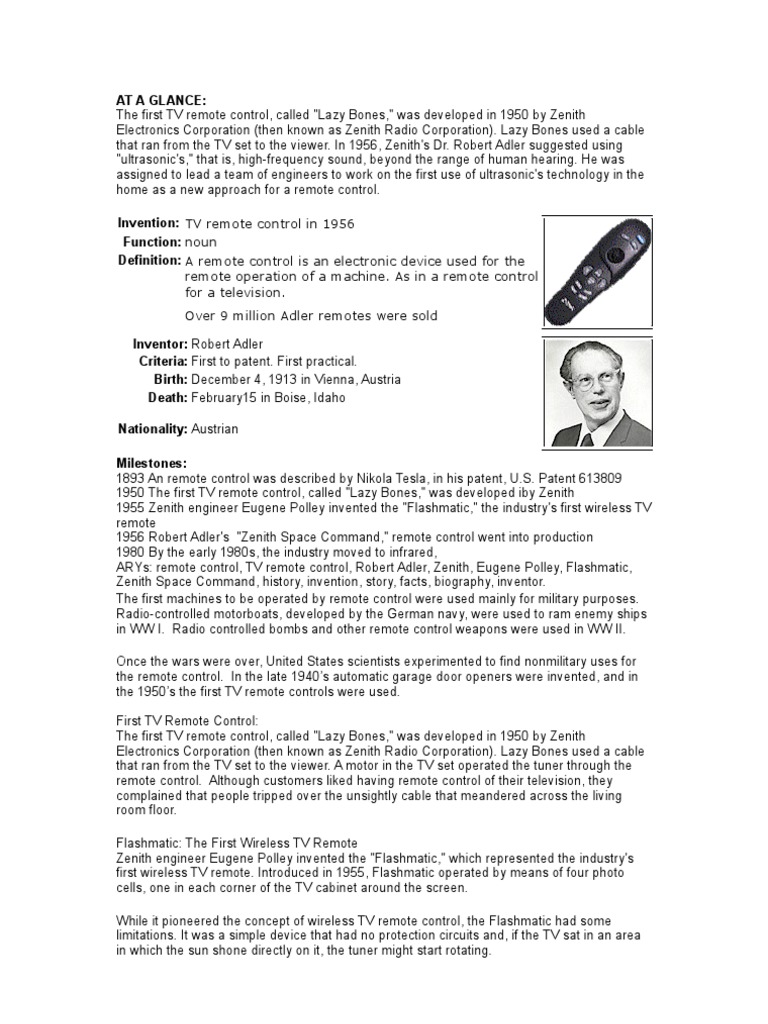 TV Remote Control Evolution | PDF | Remote Control | Electronics
