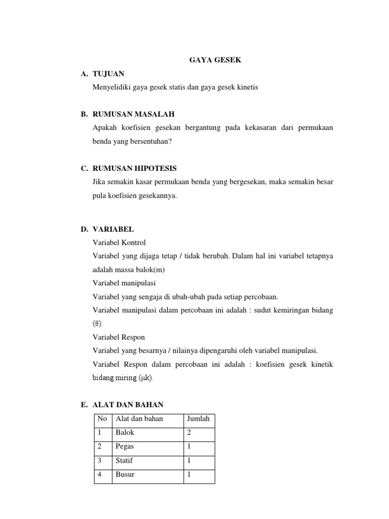 Pengaruh Kekasaran Permukaan pada Gaya Gesek | PDF | Metode & Bahan ...