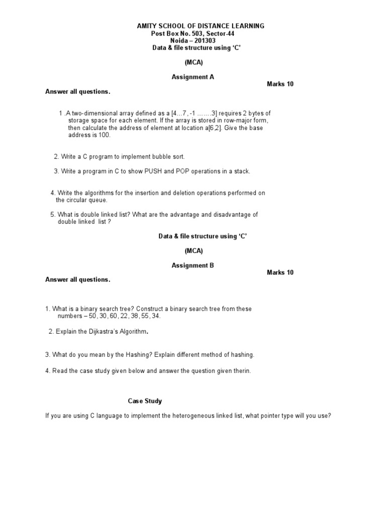 Assignment Data And File Structure Using C Pdf Array Data Structure C Programming Language 1302