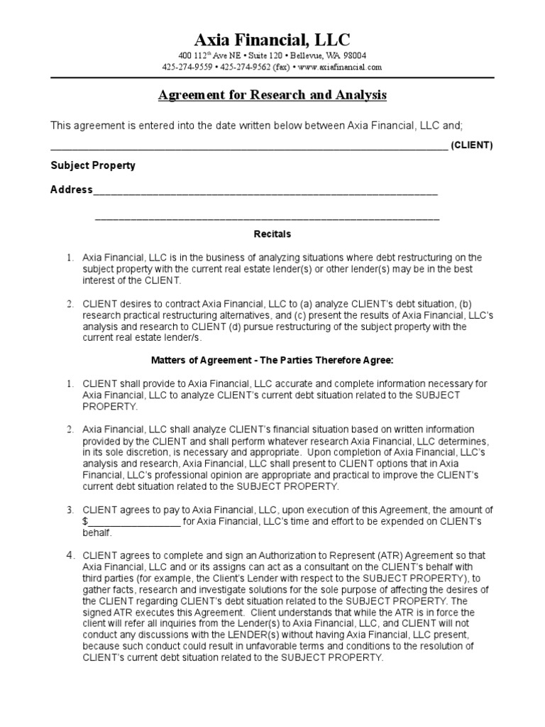 AXIA Agreement For Research and Analysis | PDF | Guarantee | Debt