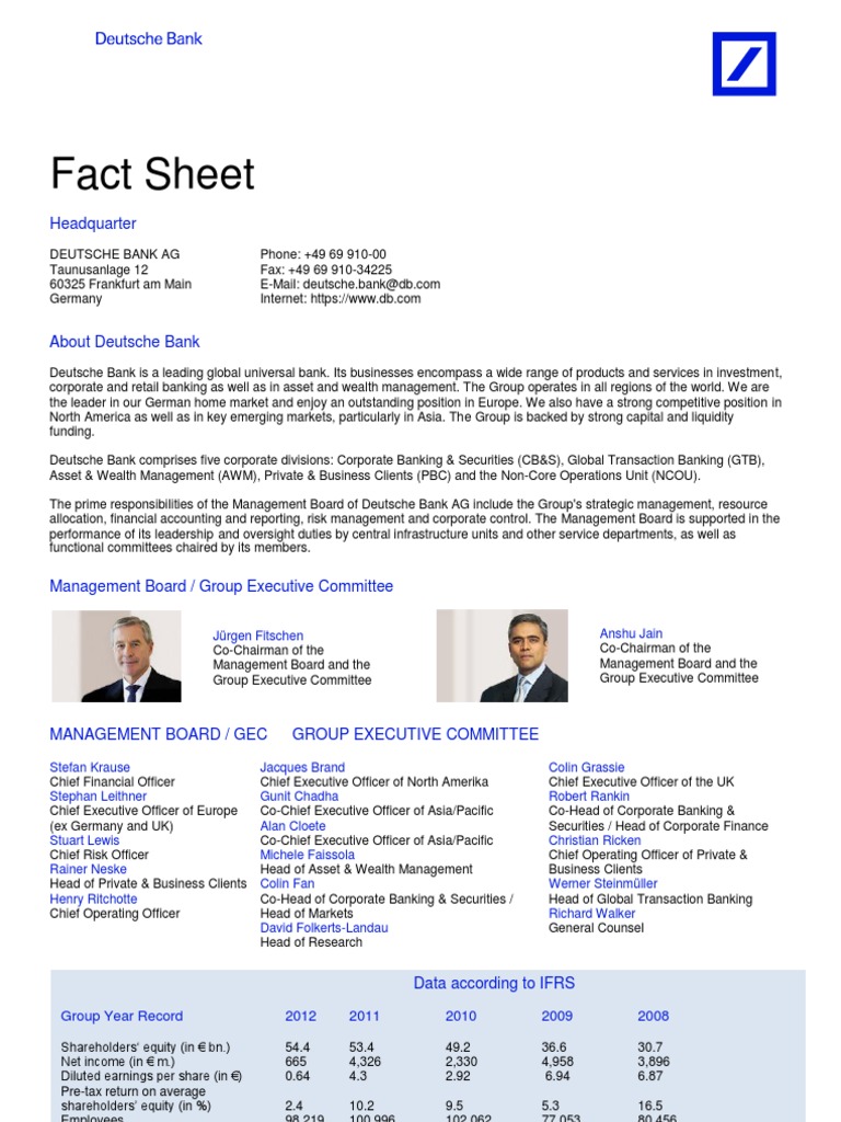 Deutsche Bank Fact - Sheet PDF | PDF | Deutsche Bank | Banks