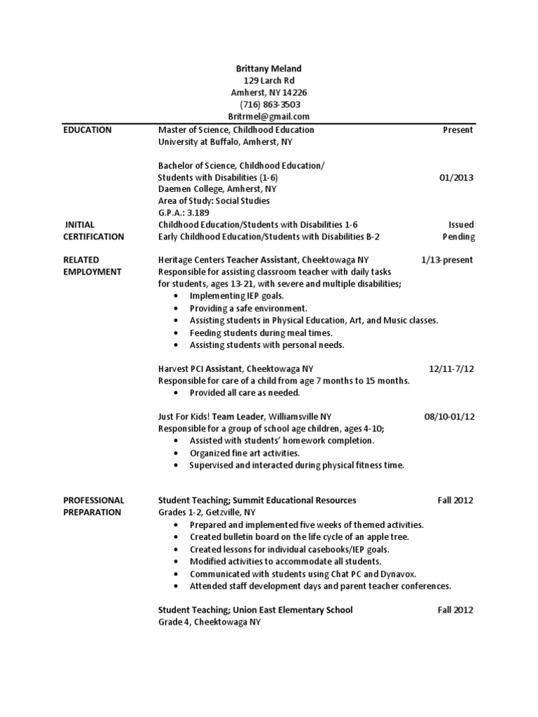 Meland Brittany Resume | PDF | Individualized Education Program | Teachers