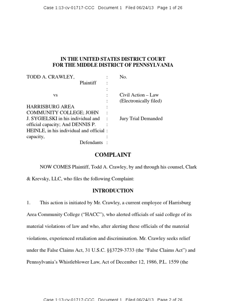 Todd Crawley Lawsuit | PDF | False Claims Act | Title Ix