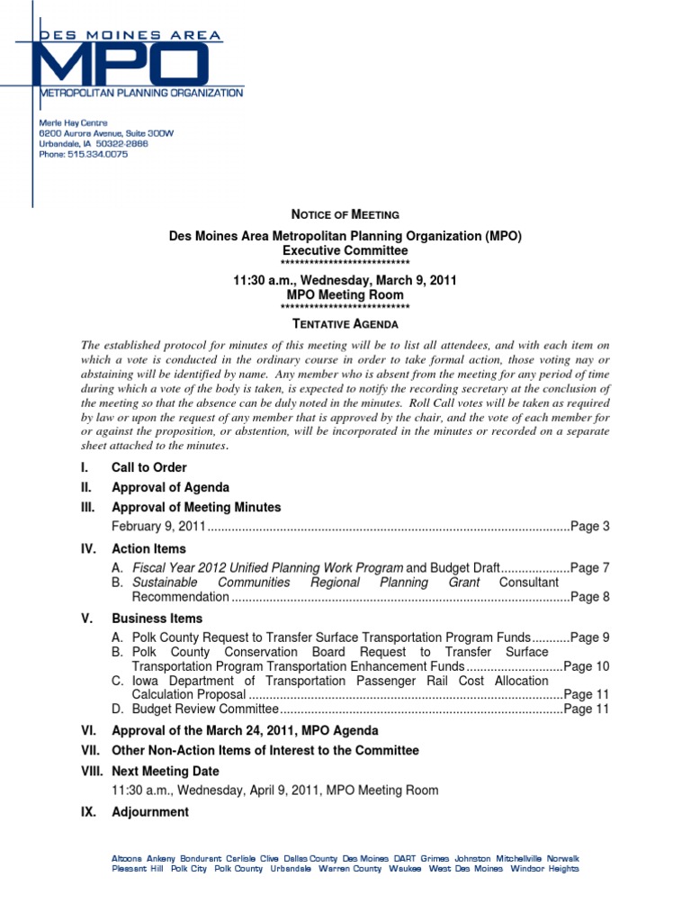 Executive Committee Agenda - March 2011 | PDF | Transport | Government