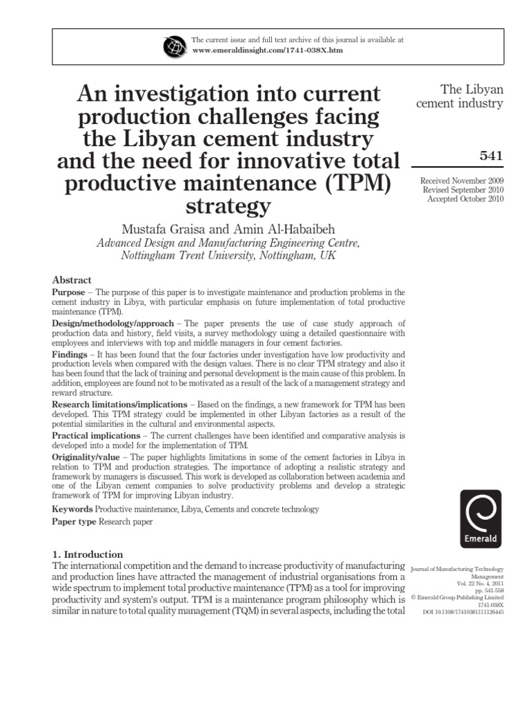 Total Productive Maintenance (TPM) Strategy | PDF | Strategic ...