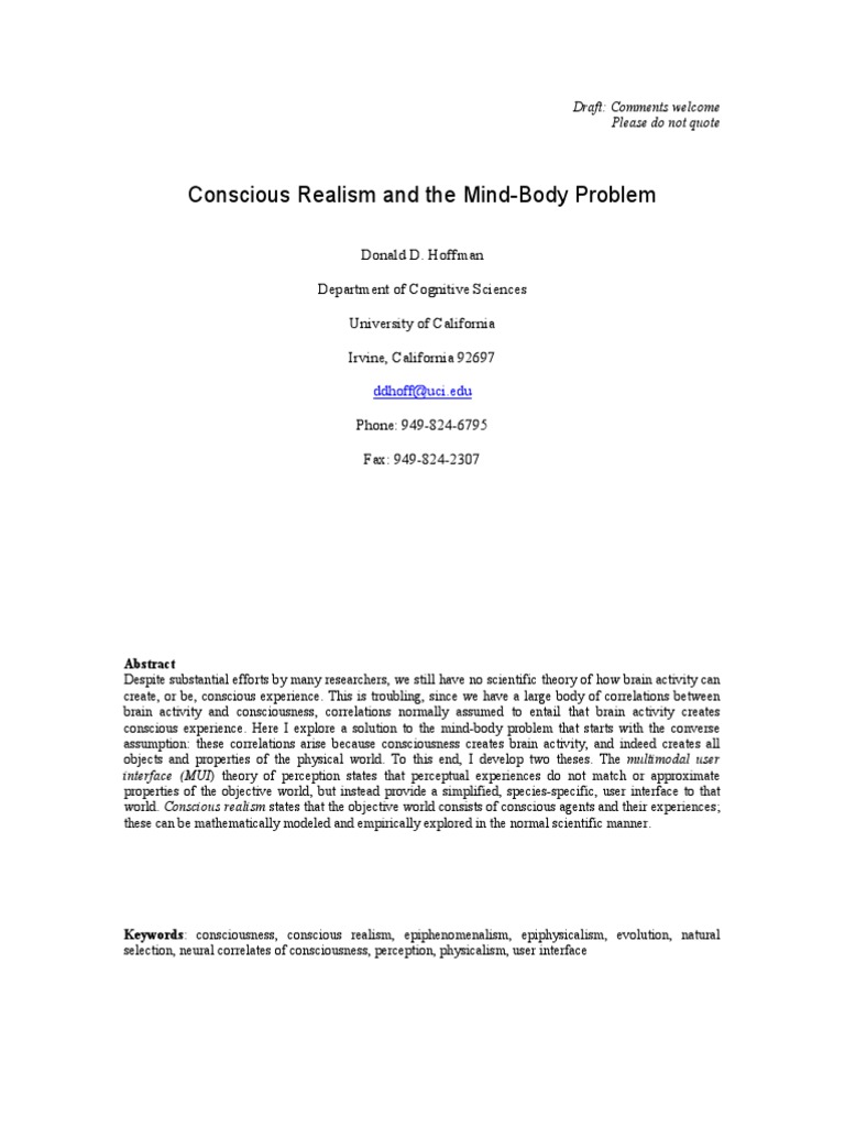 Hoffman - Conscious Realism and The Mind Body Problem | PDF ...