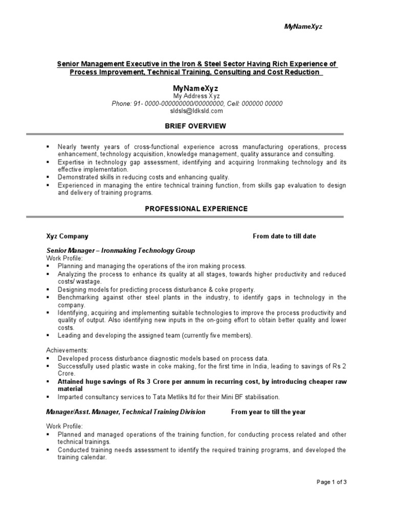 Experienced Steel Resume Model 1 | PDF | Professional Certification ...
