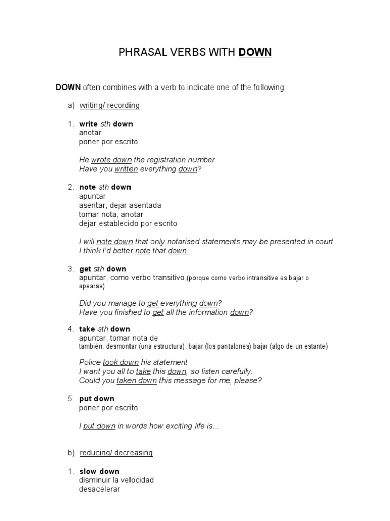 Phrasal Verbs With Down | PDF