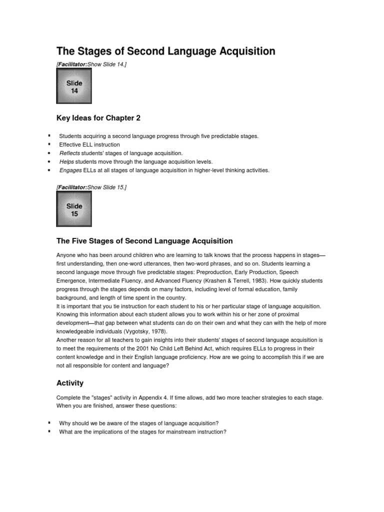 The Stages of Second Language Acquisition | PDF | Second Language ...