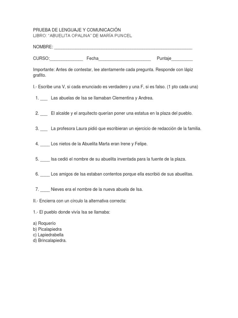 PRUEBA Abuelita Opalina | PDF