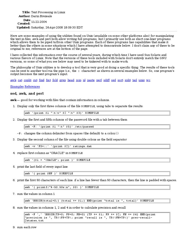Unix Text Processing Pdf Regular Expression Notation 