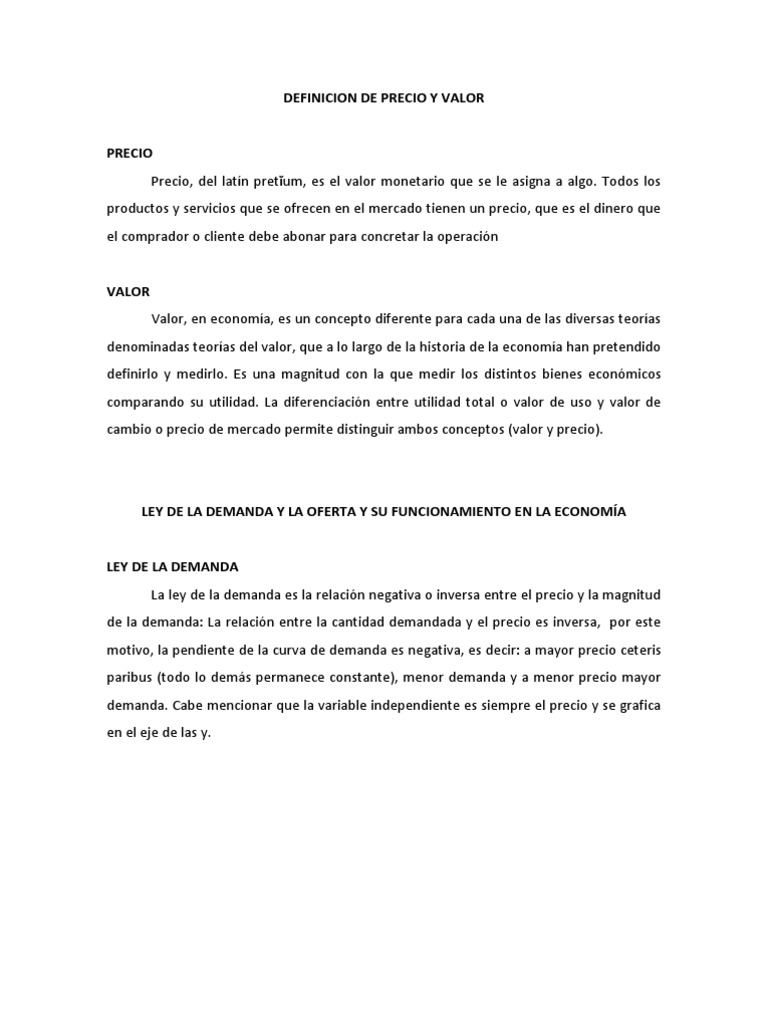 Definicion de Precio y Valor | PDF | Oferta (economía) | Oferta y demanda