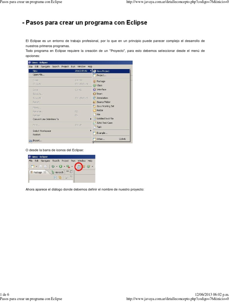 Pasos Para Crear Un Programa Con Eclipse | Eclipse (Software) | Java (Lenguaje de programación)
