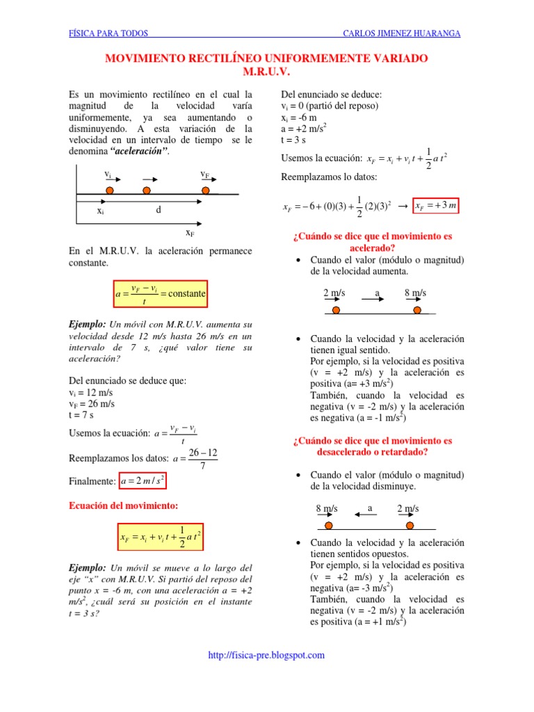 MRUV | PDF | Aceleración | Velocidad