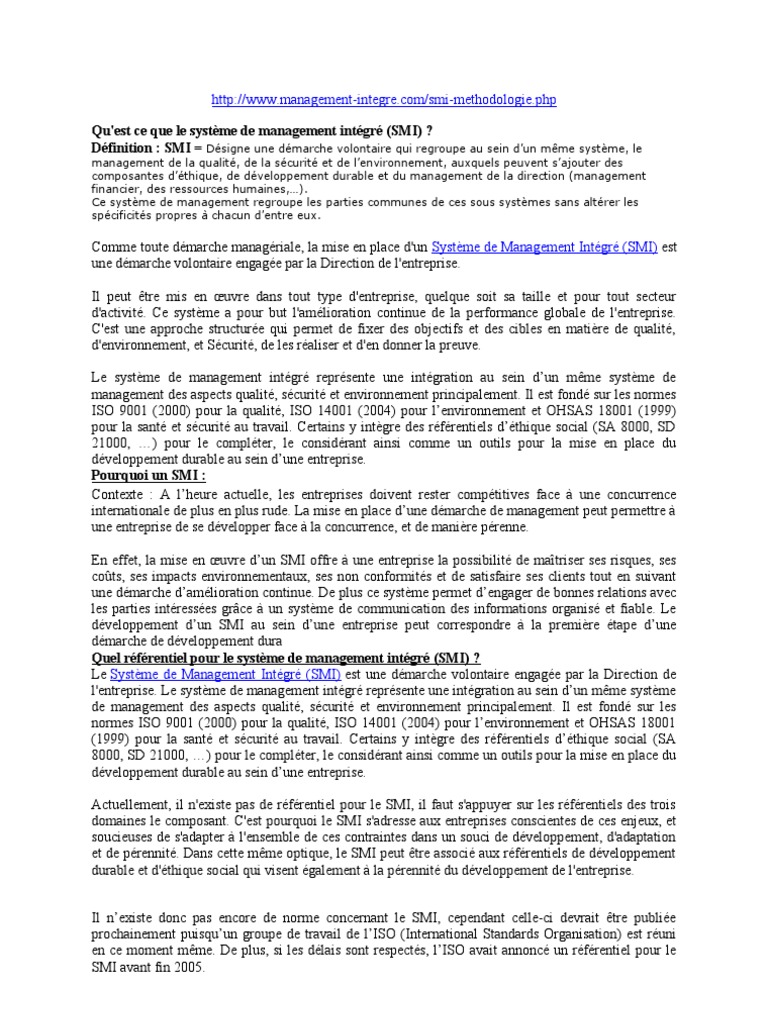 Système Management Intégré | PDF | Management de la qualité | Sécurité