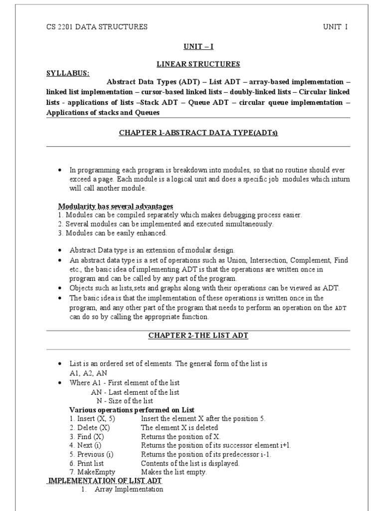 Unit I | PDF | Queue (Abstract Data Type) | Array Data Structure