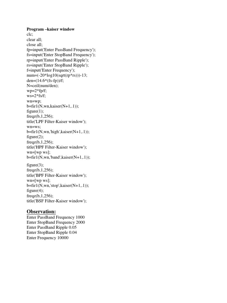 Program - Kaiser Window: Observation | PDF