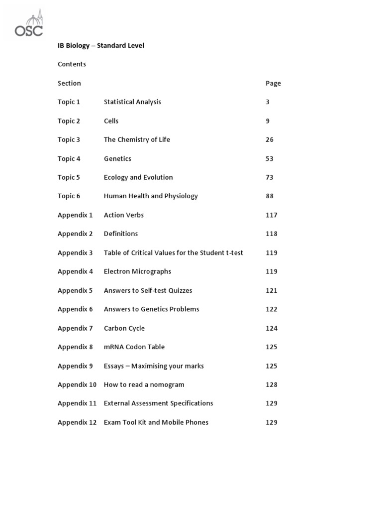 IB Biology SL Study Guide Overview | PDF | Organisms | Life Sciences
