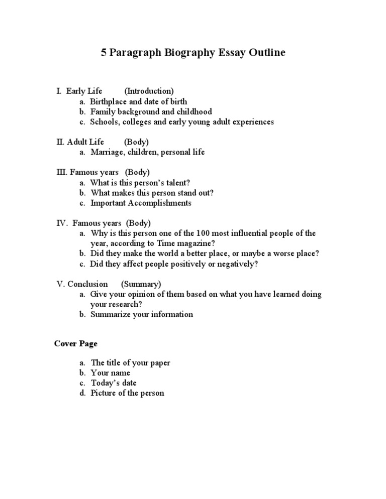 5-Paragraph Biography Essay Guide | PDF | Psychological Concepts