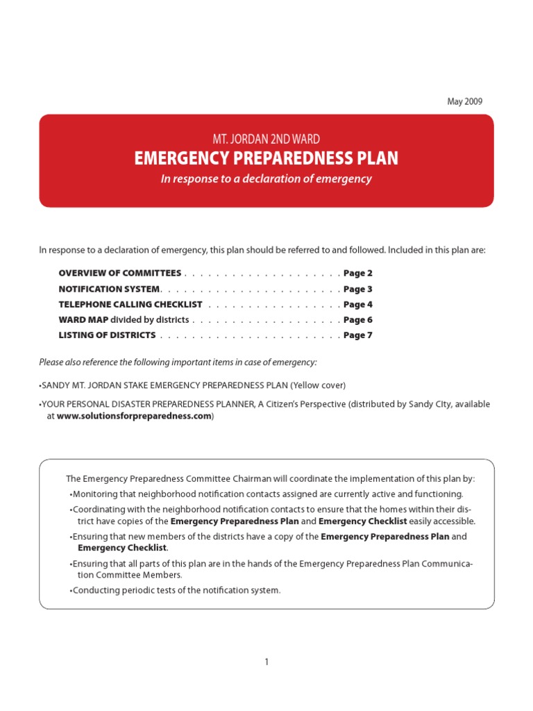Emergency Preparedness Plan: Mt. Jordan 2nd Ward | PDF | Emergency ...